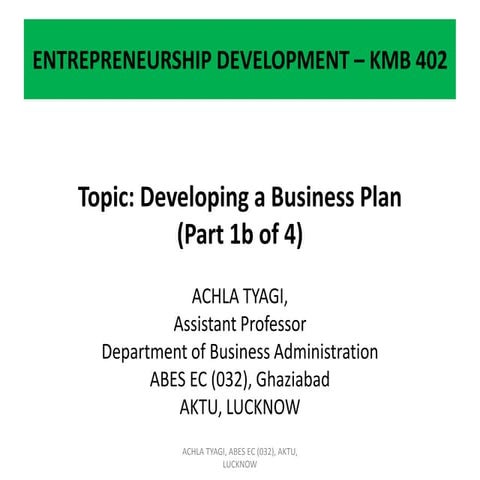 Unit 4 Developing a Business Plan Part 1b | PPTX