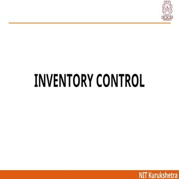 Inventory Control and its significance in IE | PPT