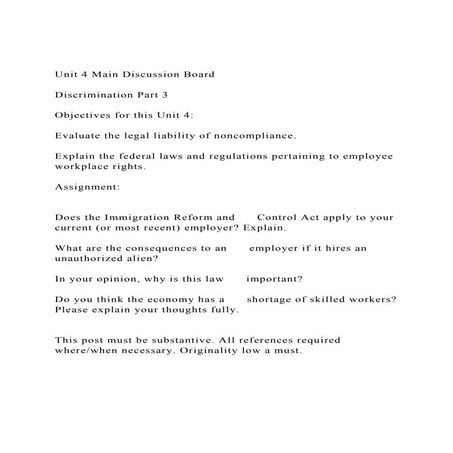 Unit 4 Main Discussion BoardDiscrimination Part 3Objecti | DOCX