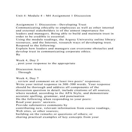 Unit 4 Module 4 - M4 Assignment 1 DiscussionAssignment 1 Dis.docx