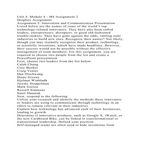Unit 4 Module 4 - M4 Assignment 2Dropbox AssignmentAssignment 2.docx ...