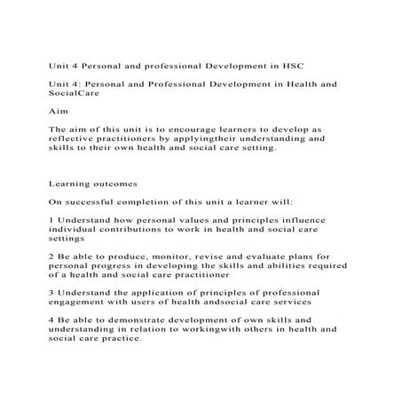 Unit 4 Personal and professional Development in HSCUnit 4 P.docx