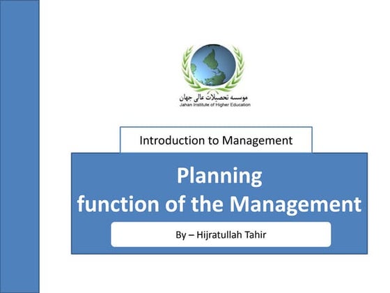 Semester 1 PRINCIPLES OF MANAGEMENT Chapter 2 PLANNING | PPT