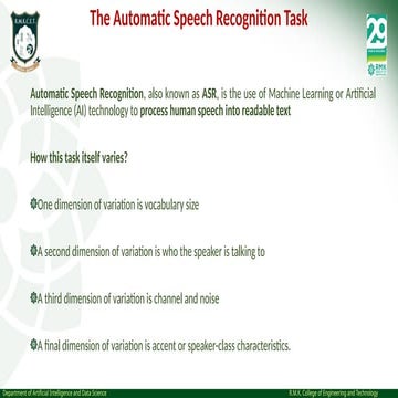 Automatic Speech Recognition Task – Feature Extraction for ASR: Log Mel ...