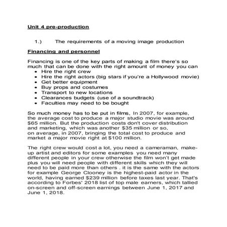 Understanding the requirements of pre-production. | DOCX