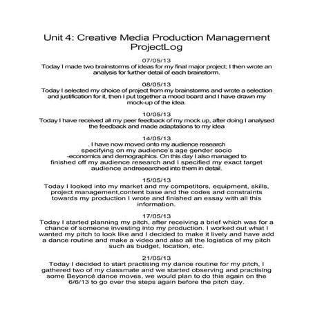 Unit 4 project log | PDF