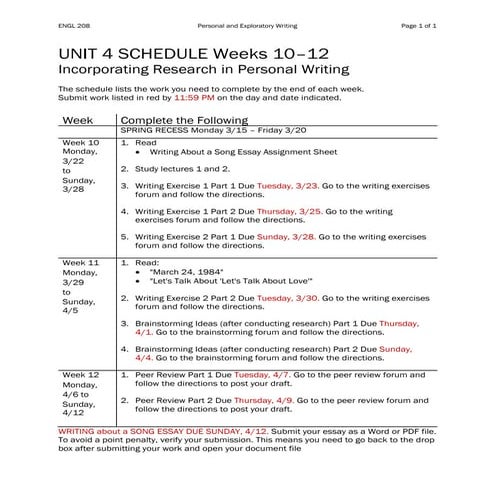 Unit4 schedule engl208_spring | PDF