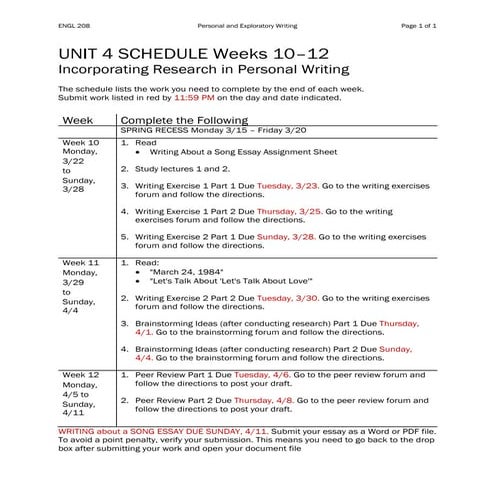 Unit4 schedule engl208_spring | PDF