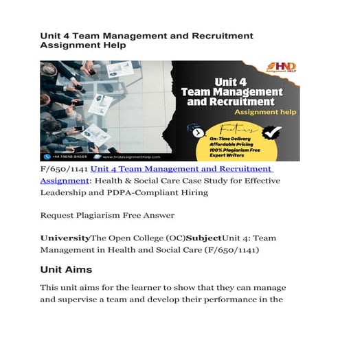 Unit 4 Team Management and Recruitment Assignment Help.docx