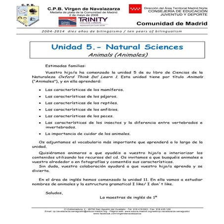 Unit 5. natural science 1º ep | PDF