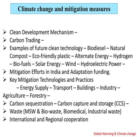 Climate change and mitigation measures for sustainability. | PPTX