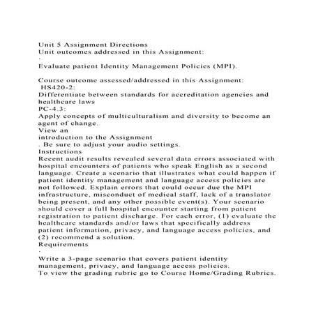Unit 5 Assignment Directions Unit outcomes addressed in this Ass.docx