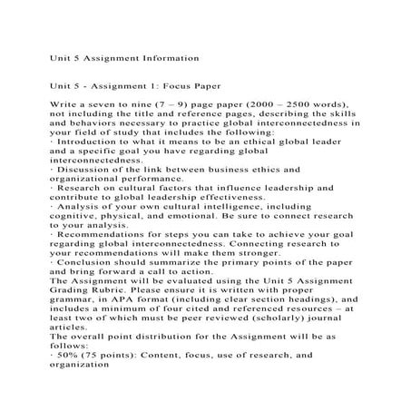 Unit 5 Assignment InformationUnit 5 - Assignment 1 Focus Pa.docx