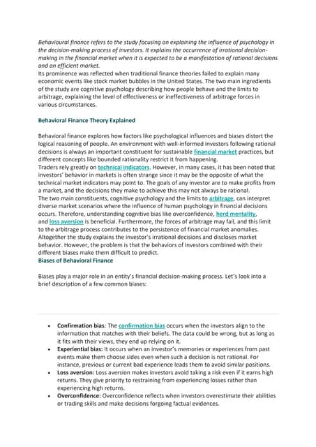 Introduction of Behavioral Finance | PPTX | Stocks and Bonds | Personal ...