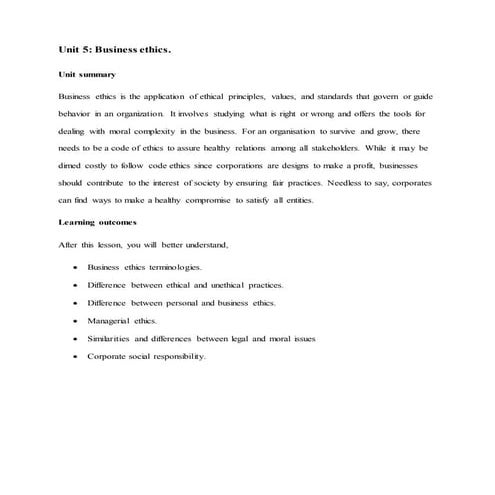 Unit 5 business ethics | DOCX