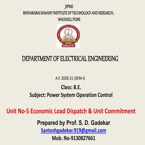 Unit 5 Economic Load Dispatch And Unit Commitment Ppt