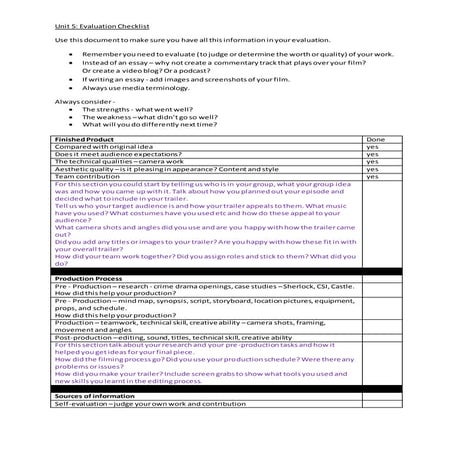 Unit 5 evaluation checklist | PDF
