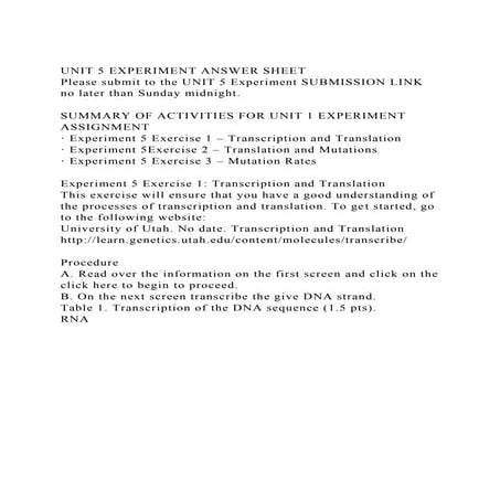 UNIT 5 EXPERIMENT ANSWER SHEET Please submit to the UNIT 5 Exper.docx