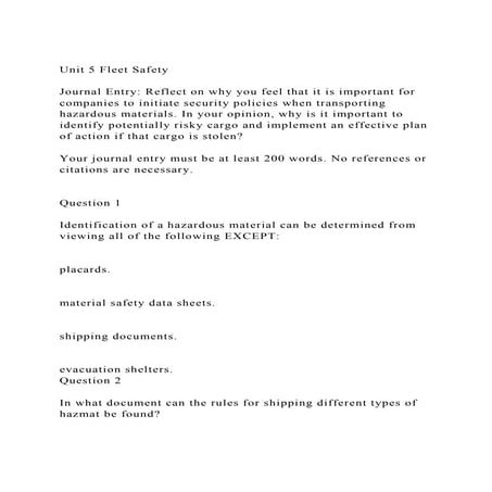 Unit 5 Fleet Safety Journal Entry Reflect on why you feel tha.docx