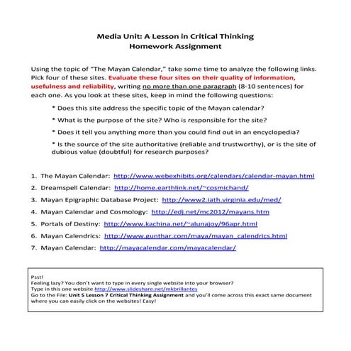 Unit 5 Lesson 7 Critical Thinking Assignment | DOCX