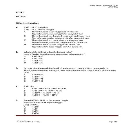 Unit 5 money | DOC