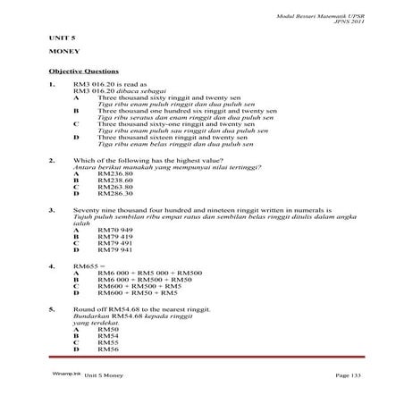 Unit 5 money | DOC