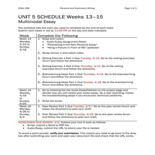 Unit5 schedule engl208_spring | PDF