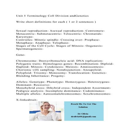 Unit 5 Terminology Cell Division andGeneticsWrite short definiti.docx