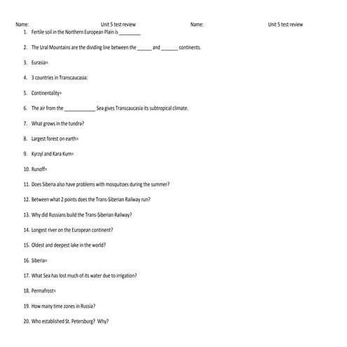 Unit 5 test review | DOCX