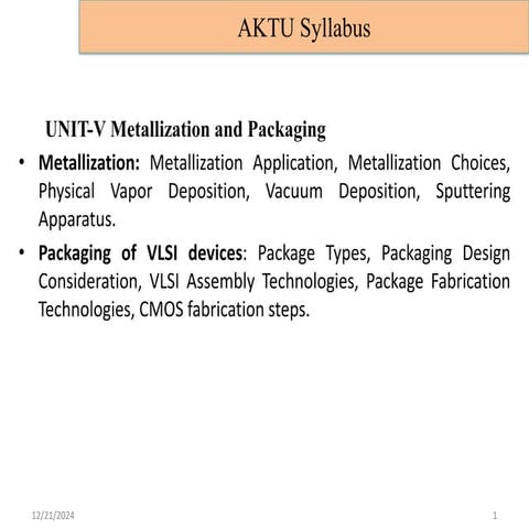 Unit 5 VLSI Technology 5th Sem PPT for AKTU | PDF