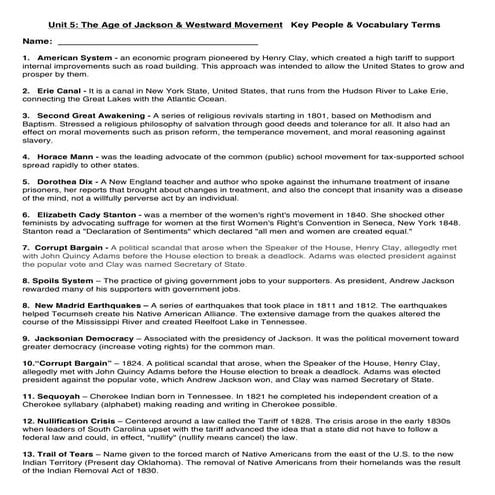 Unit 5 vocab list | PDF