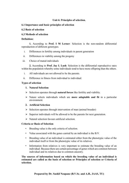 Methods of selection in animal genetics and breeding | PPTX