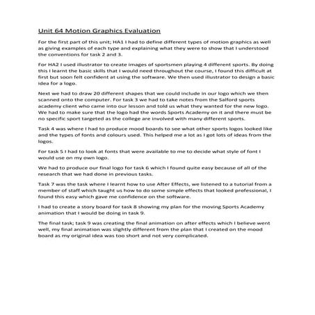 Unit 64 motion graphics evaluation | DOCX | Technology & Computing