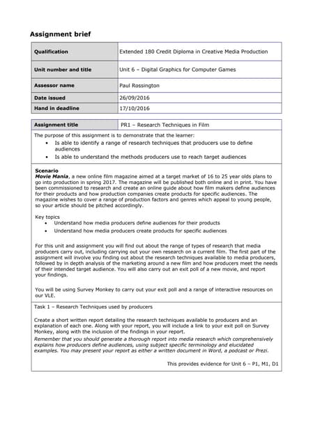 Component 1 - Assignment brief | PDF