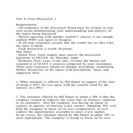 Unit 6 case discussion 1 requirements· all responses in the | PDF