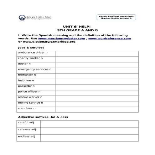 Unit 6 Help word list | PDF