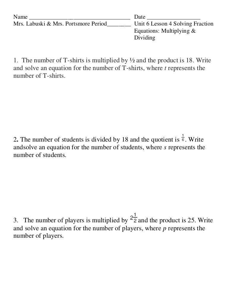 Unit 6 Lesson 4 Solving Equations