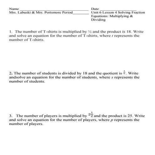 Unit 6 lesson 4 solving equations | DOCX