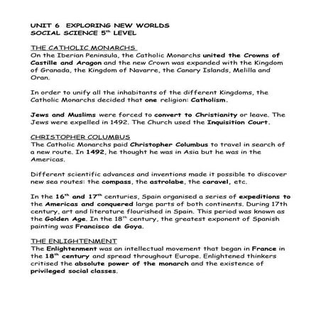 Unit 6 social science 5th level | PDF