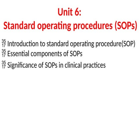Standard operating procedures (SOPs) for medical laboratory | PPTX