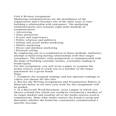 Unit 6 Written Assignment Marketing communications are the mouth | DOCX
