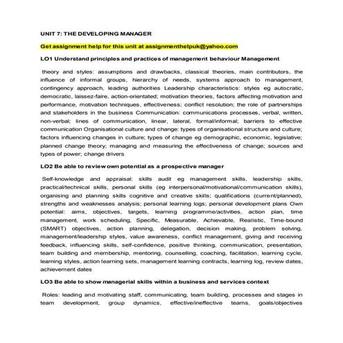 UNIT 7: THE DEVELOPING MANAGER | PDF