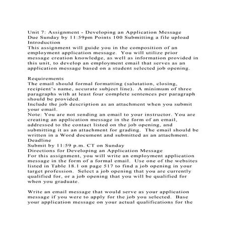 Unit 7 Assignment - Developing an Application MessageDue Sunday.docx