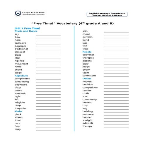 Unit 7 Free Time Vocabulary | PDF