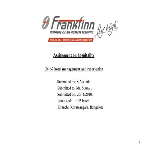 Unit 7 hotel management hospitality and reservations. | PPTX