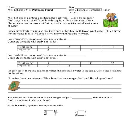 Unit 7 lesson 2 comparing ratios | DOCX