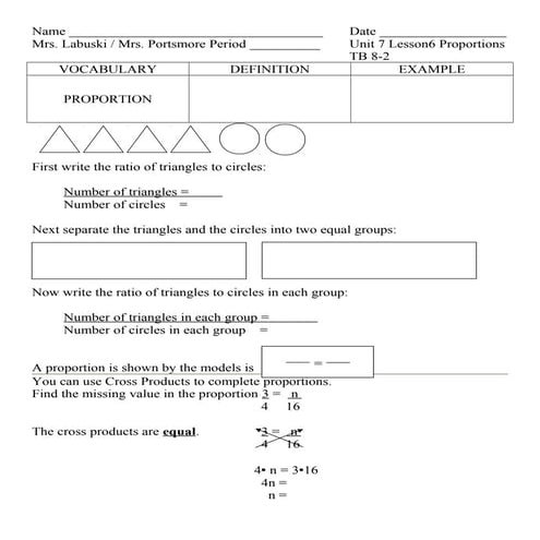 Unit 7 lesson 6 proportions | PDF
