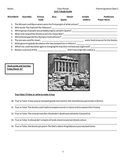 Parthenon Pantheon Worksheet | PDF