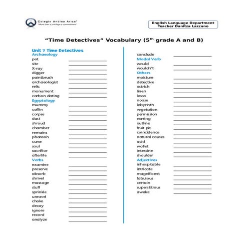 Unit 7 Time Detectives Vocabulary | PDF