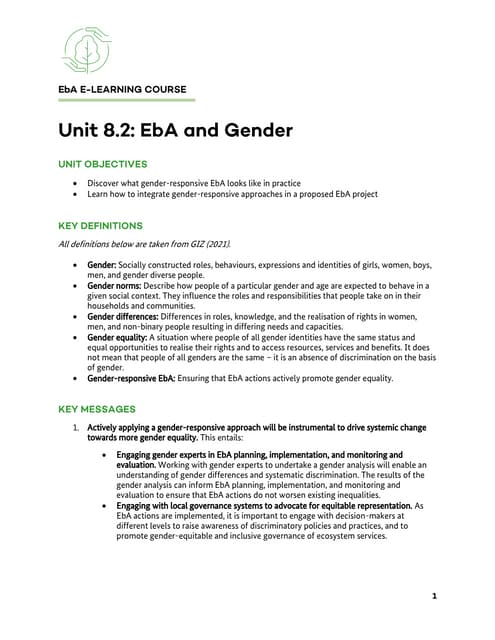 Gender Equality and Social Inclusion in Nature-based Solutions for Adaptation. Enhancing ...